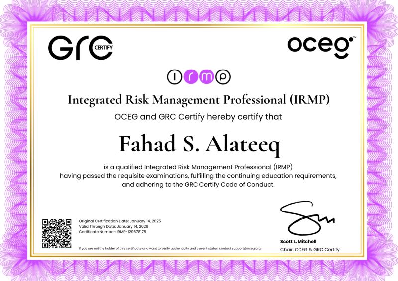 Fahad Alateeq, PMP®, P3O, GRCP, GRCA, IPMP, IRMP on LinkedIn: # ... Fahad Alateeq, PMP®, P3O, GRCP, GRCA, IPMP, IRMP on LinkedIn: # ...