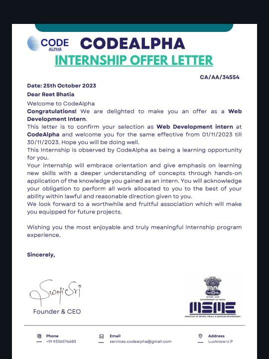 Reet Bhatia on LinkedIn: #codealphainternship Reet Bhatia on LinkedIn: #codealphainternship