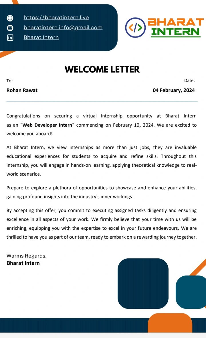 Rohan Rawat on LinkedIn: #internship #bharatintern #webdevelopment Rohan Rawat on LinkedIn: #internship #bharatintern #webdevelopment