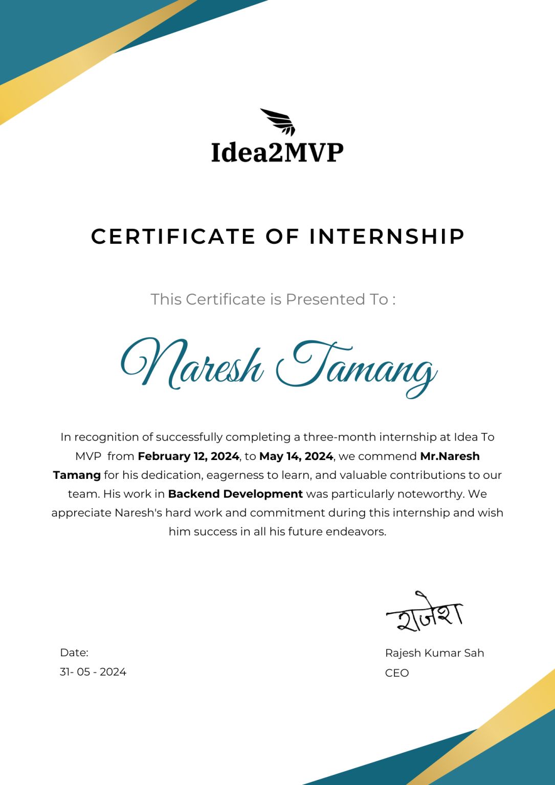 Excited to announce that I've earned my internship certificate from ... Excited to announce that I've earned my internship certificate from ...