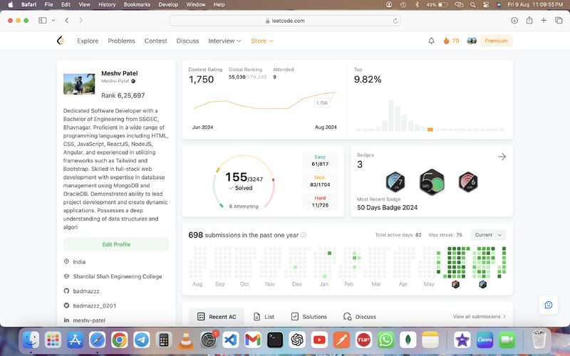 Successfully solved 155 LeetCode problems! | Meshv Patel posted on the ... Successfully solved 155 LeetCode problems! | Meshv Patel posted on the ...