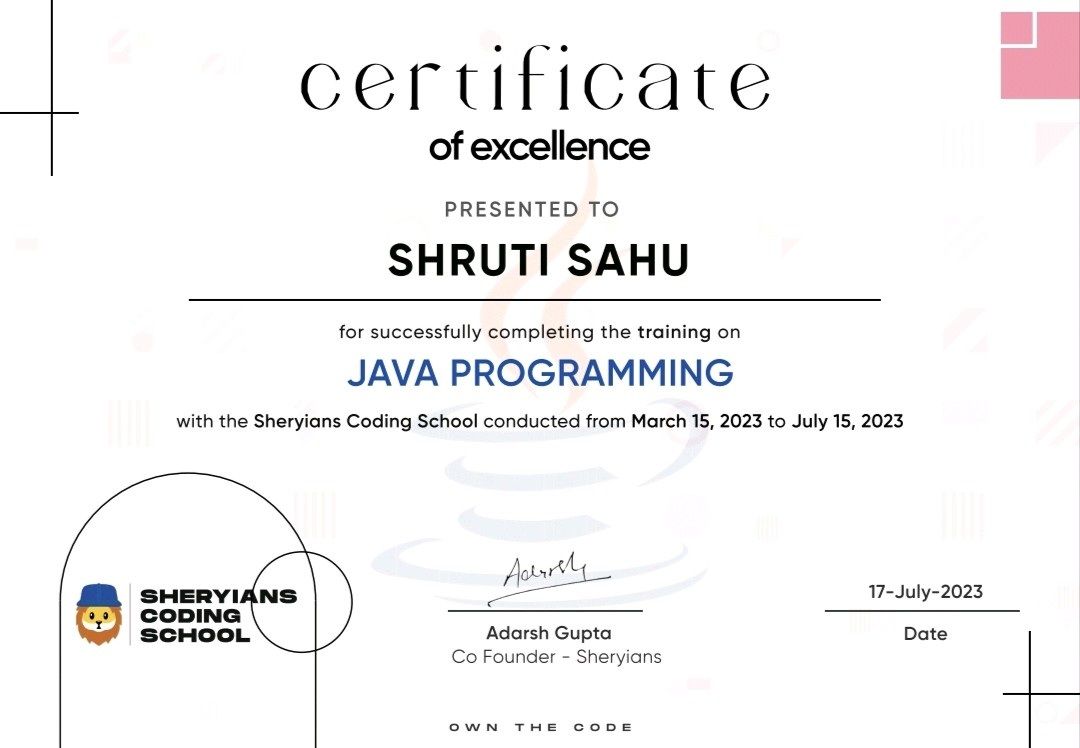 Shruti Sahu on LinkedIn: #sheryianscodingschool #javaprogramming Shruti Sahu on LinkedIn: #sheryianscodingschool #javaprogramming