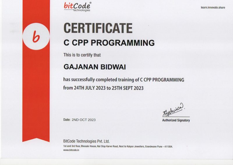 Gajanan Bidwai on LinkedIn: I have Successfully Completed C/cpp ... Gajanan Bidwai on LinkedIn: I have Successfully Completed C/cpp ...