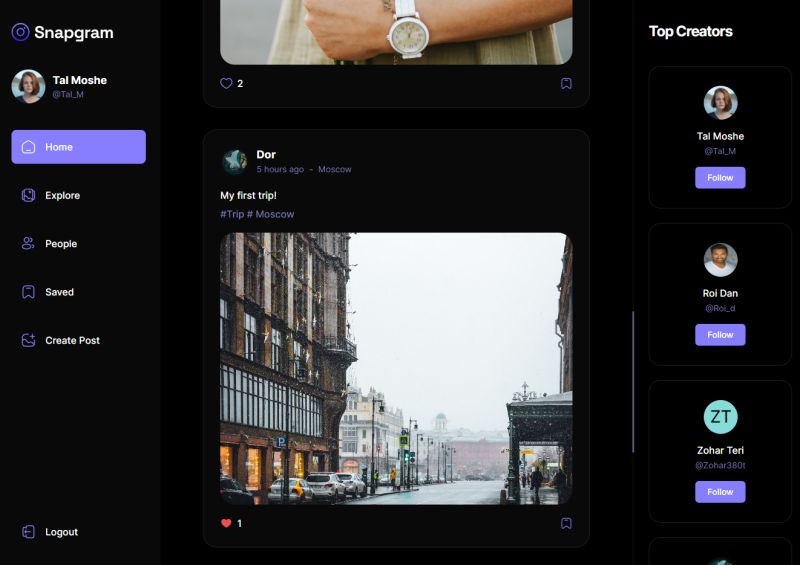 My new project Snapgram: a social media app | Dor Tayari posted on the ... My new project Snapgram: a social media app | Dor Tayari posted on the ...