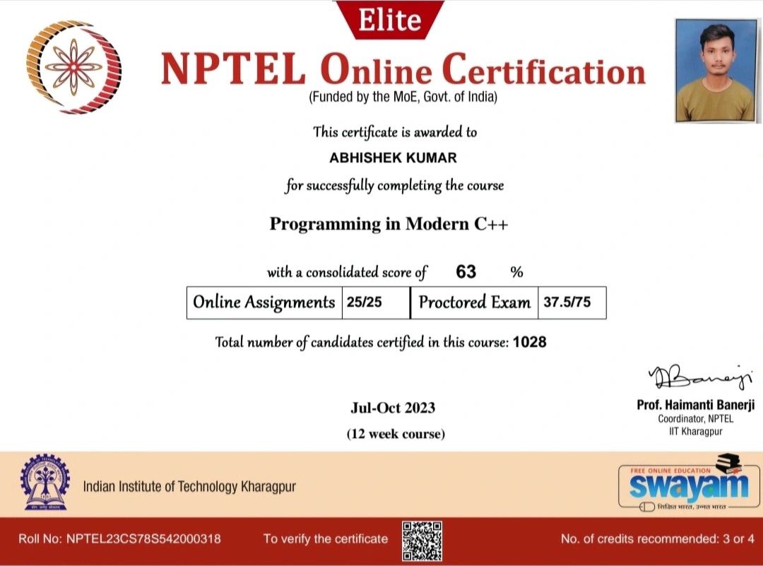 Abhishek Kumar on LinkedIn: #cplusplus #programming #nptelcertification ... Abhishek Kumar on LinkedIn: #cplusplus #programming #nptelcertification ...