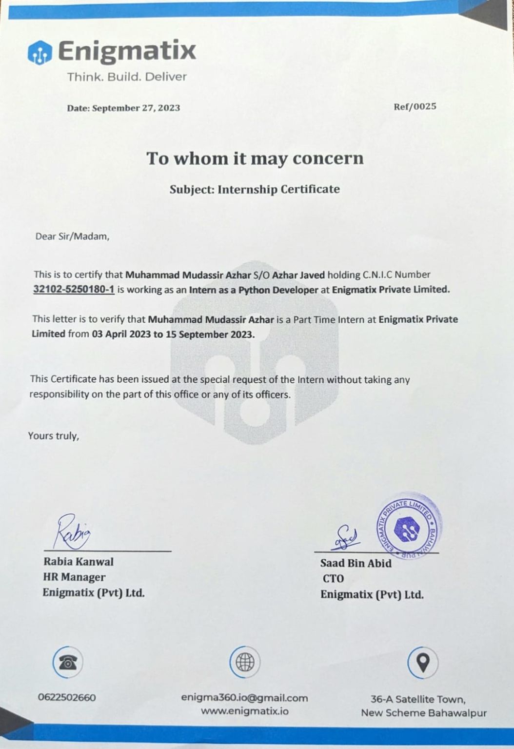 Mudasir Azhar on LinkedIn: #python #enigmatix #internshipcomplete Mudasir Azhar on LinkedIn: #python #enigmatix #internshipcomplete