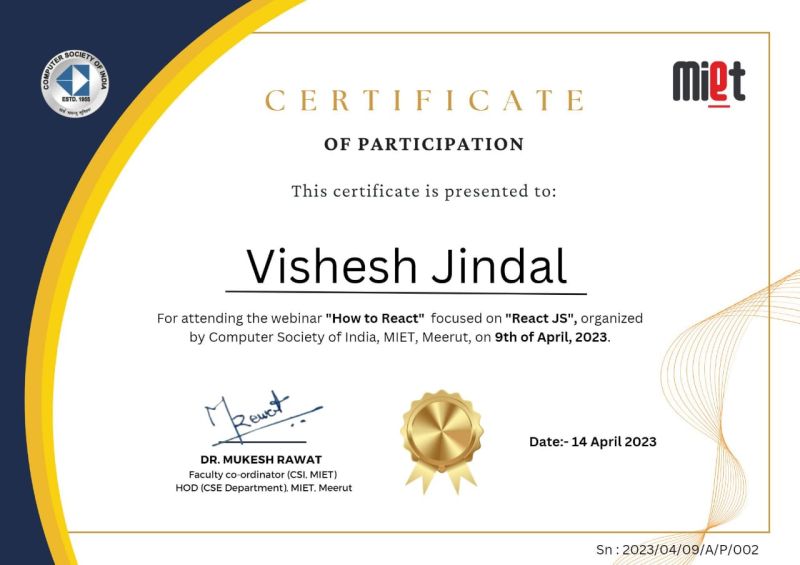 Vishesh Jindal on LinkedIn: #csimiet #reactjs #learning Vishesh Jindal on LinkedIn: #csimiet #reactjs #learning