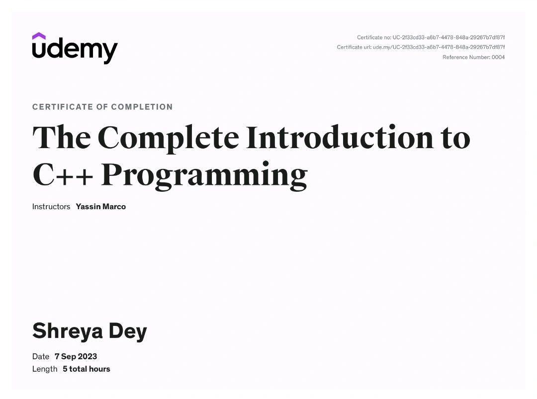 SHREYA DEY on LinkedIn: #everyone #cplusplus #udemycertification # ... SHREYA DEY on LinkedIn: #everyone #cplusplus #udemycertification # ...