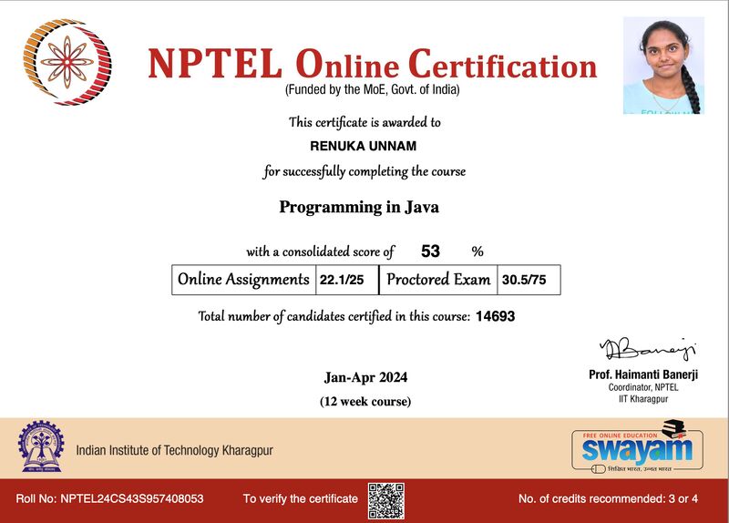 Renuka Unnam on LinkedIn: #java #programming #nptel #learning # ... Renuka Unnam on LinkedIn: #java #programming #nptel #learning # ...