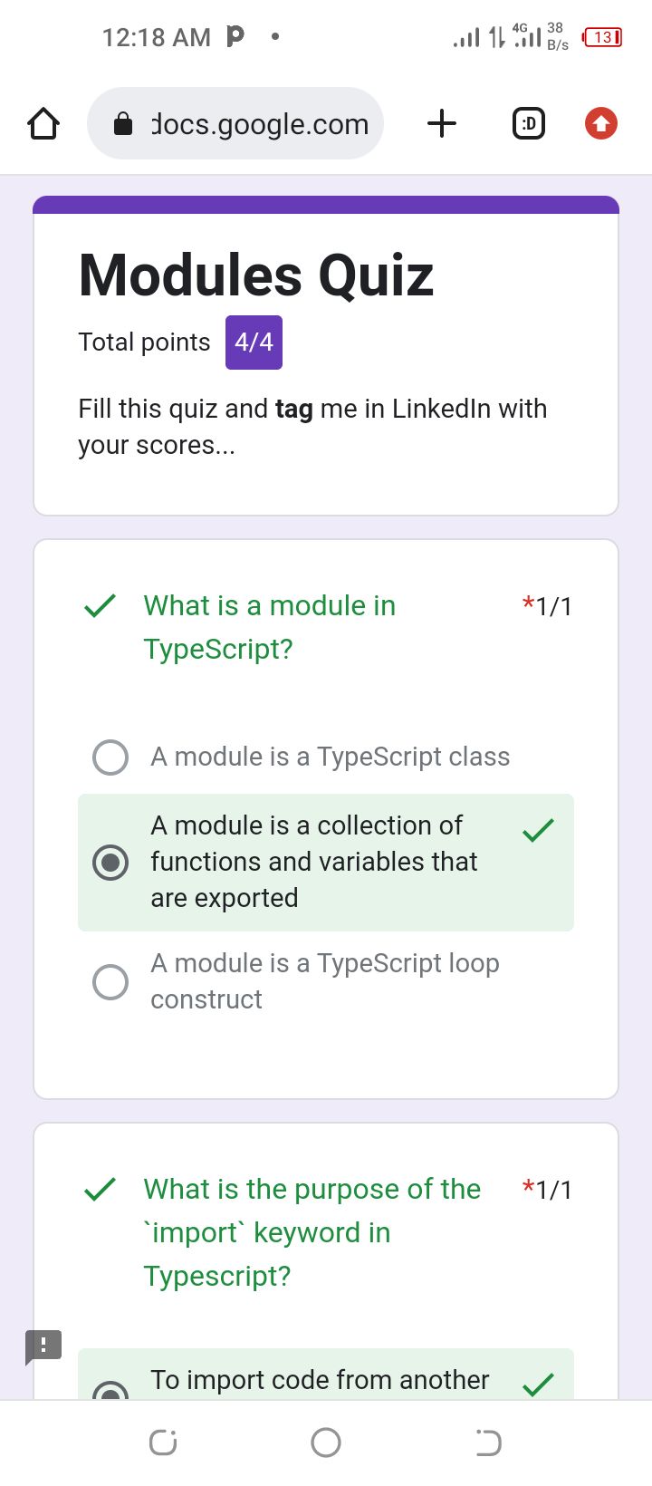 Attempted typescript modules short quiz Syeda Hafsa | Syeda Alisha Zehra Attempted typescript modules short quiz Syeda Hafsa | Syeda Alisha Zehra