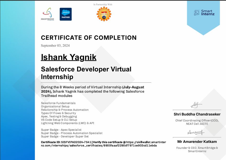 Completed Salesforce Developer Virtual Internship | Ishank Yagnik ... Completed Salesforce Developer Virtual Internship | Ishank Yagnik ...