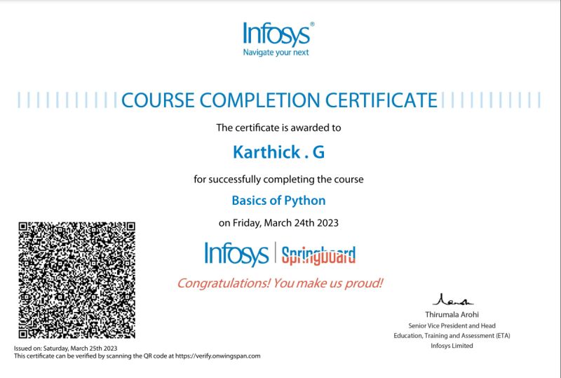 Karthick G on LinkedIn: #python #infosys Karthick G on LinkedIn: #python #infosys