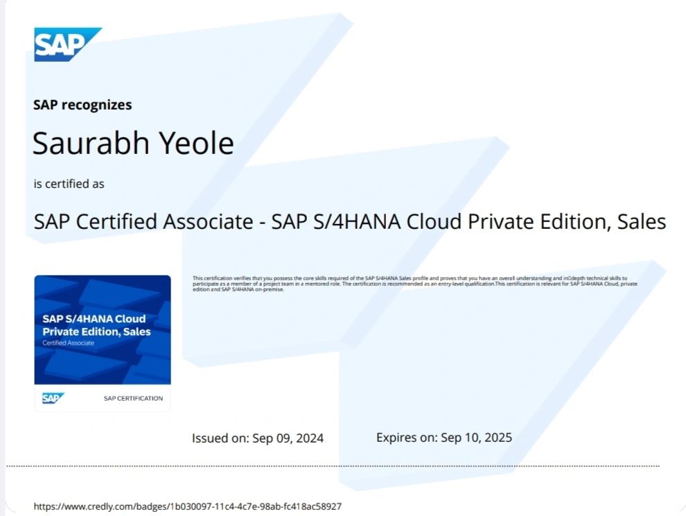 Saurabh Yeole on LinkedIn: #sap Saurabh Yeole on LinkedIn: #sap