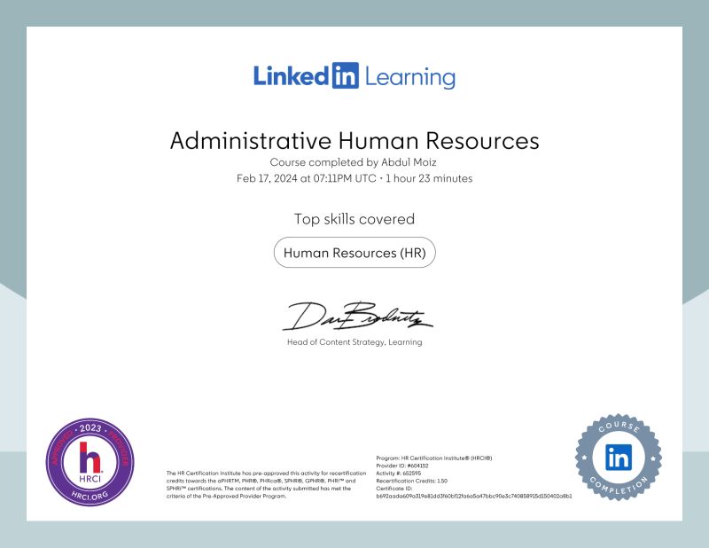 Abdul Moiz on LinkedIn: Certificate of Completion Abdul Moiz on LinkedIn: Certificate of Completion