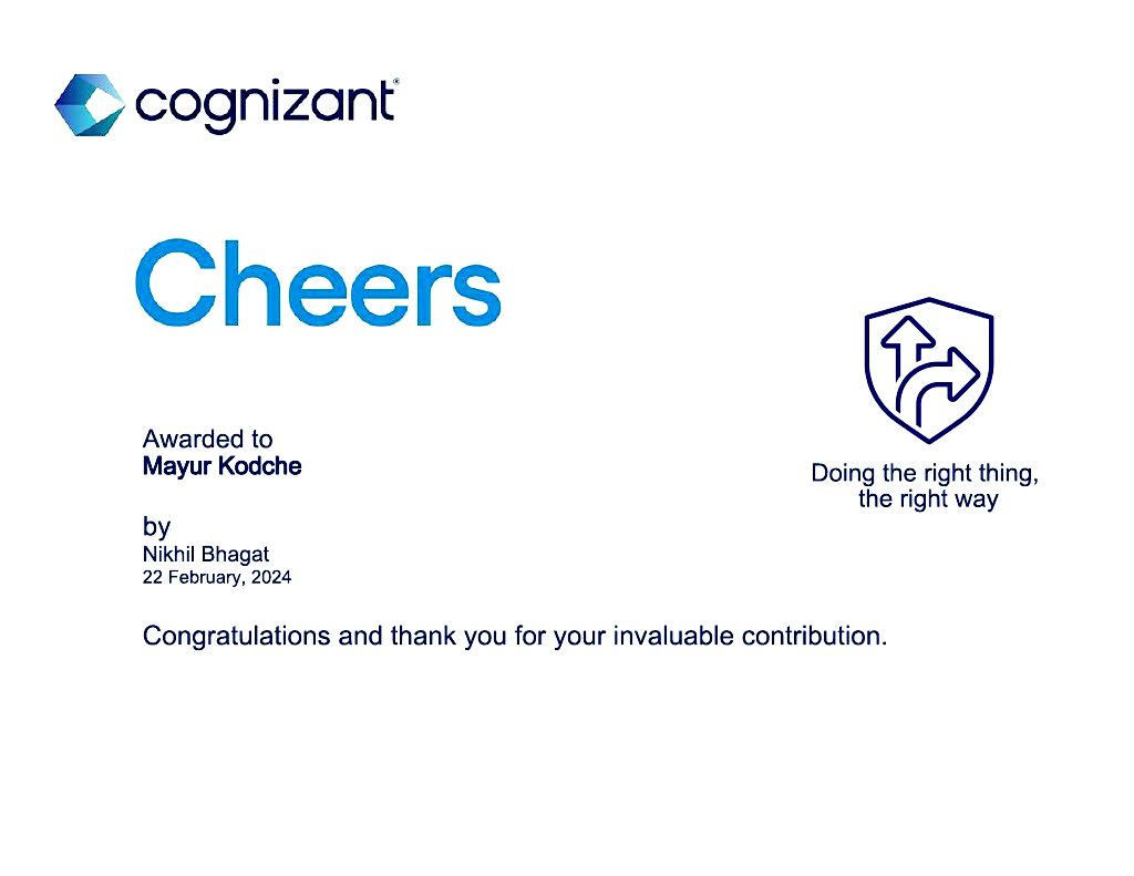 Mayur Kodche on LinkedIn: #cognizant #cognizantcheers #appreciation # ... Mayur Kodche on LinkedIn: #cognizant #cognizantcheers #appreciation # ...