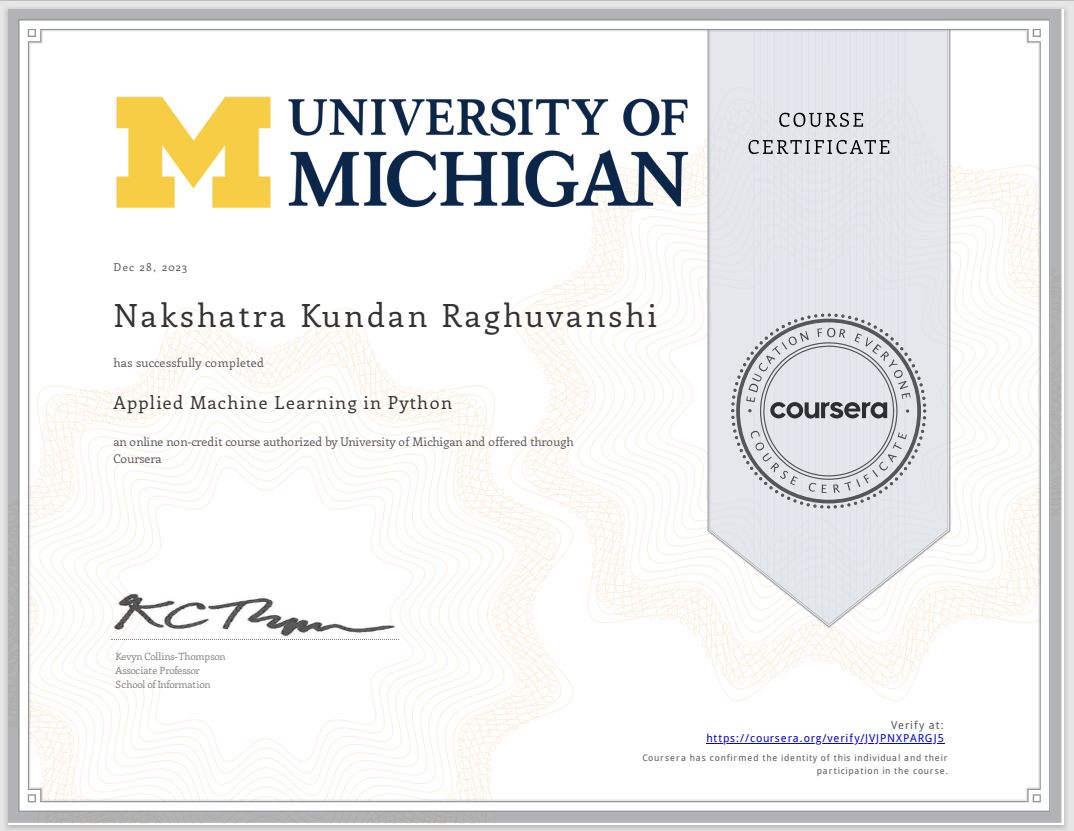 Completed Applied Machine Learning course on Coursera | Nakshatra ... Completed Applied Machine Learning course on Coursera | Nakshatra ...