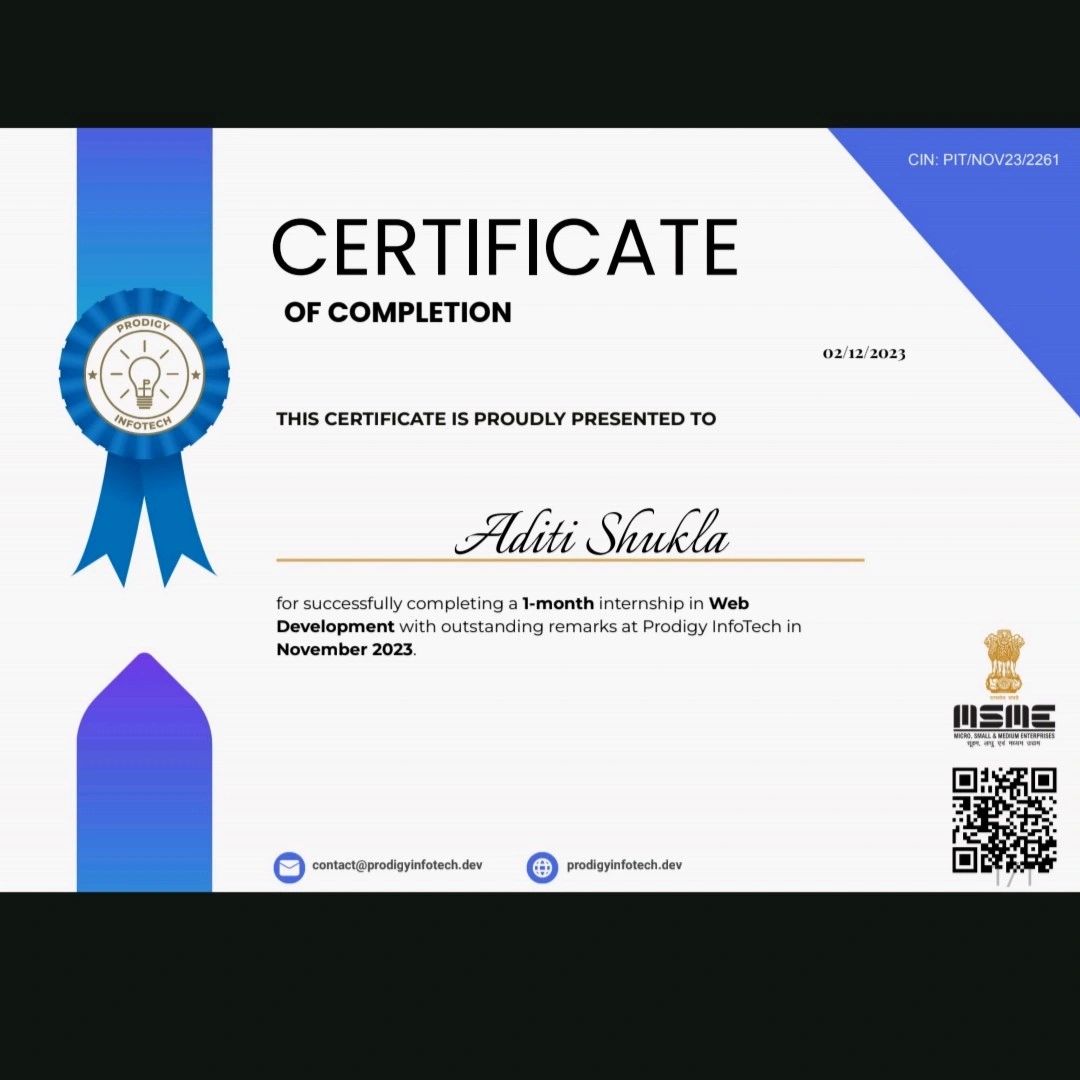 Aditi Shukla on LinkedIn: #webdev #internship #prodigyinfotech Aditi Shukla on LinkedIn: #webdev #internship #prodigyinfotech