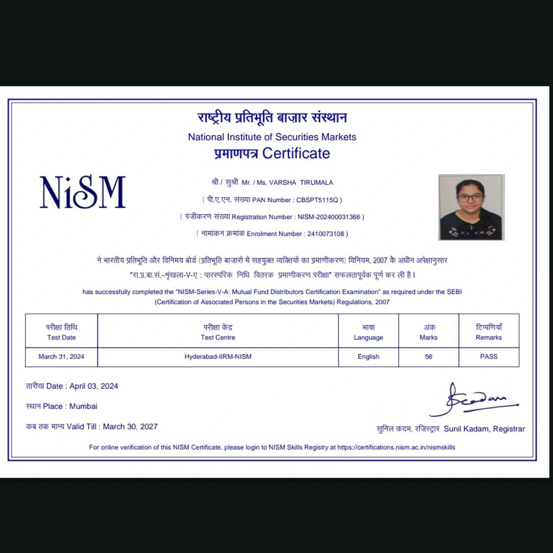 Completed NISM certifications in finance | Varsha Tirumala posted on ... Completed NISM certifications in finance | Varsha Tirumala posted on ...