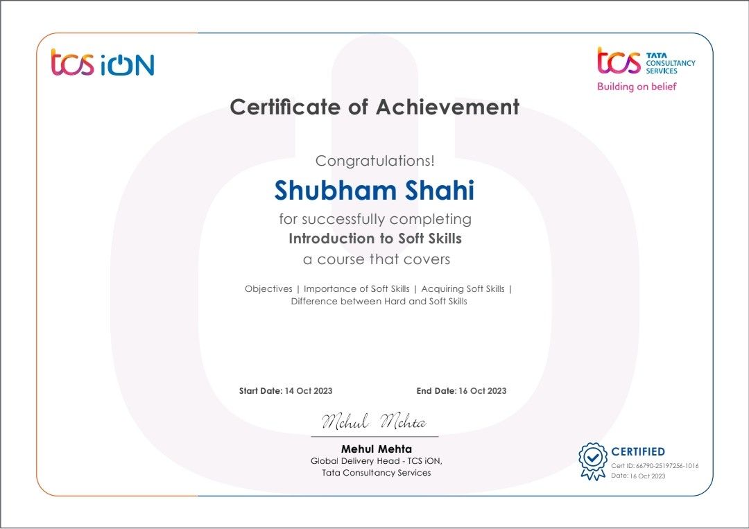 Shubham Kumar Shahi on LinkedIn: #tcs #linkedin #softskiils Shubham Kumar Shahi on LinkedIn: #tcs #linkedin #softskiils