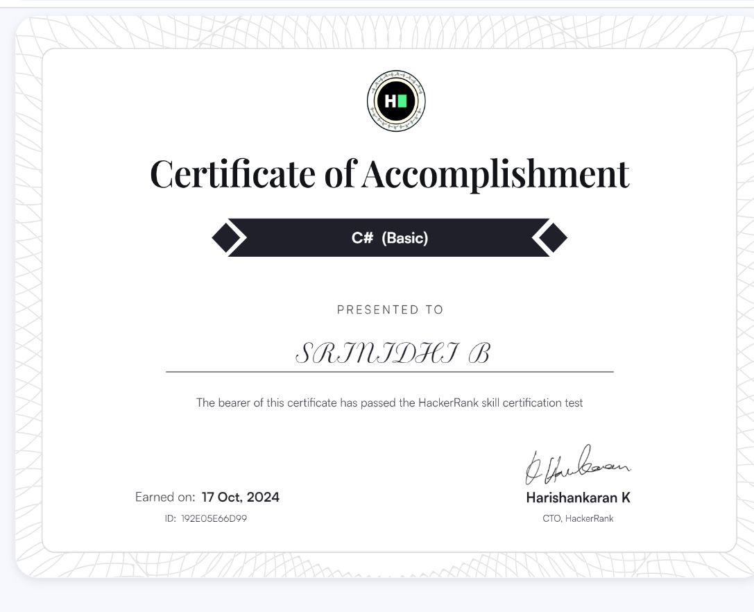 Srinidhi B on LinkedIn: Proudly earned hackerrank’s problem solving ... Srinidhi B on LinkedIn: Proudly earned hackerrank’s problem solving ...