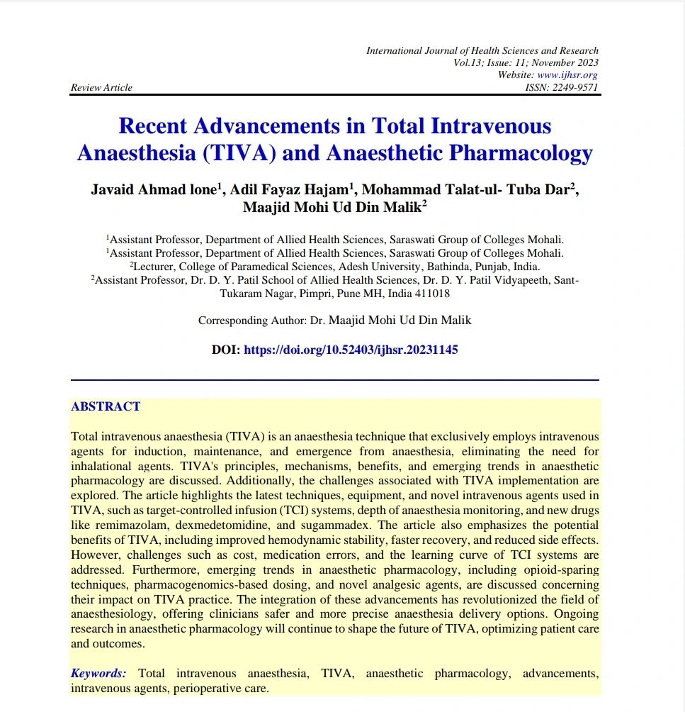 New article on Total IVA and Anaesthetic Pharmacology | Dr. Maajid Mohi ... New article on Total IVA and Anaesthetic Pharmacology | Dr. Maajid Mohi ...