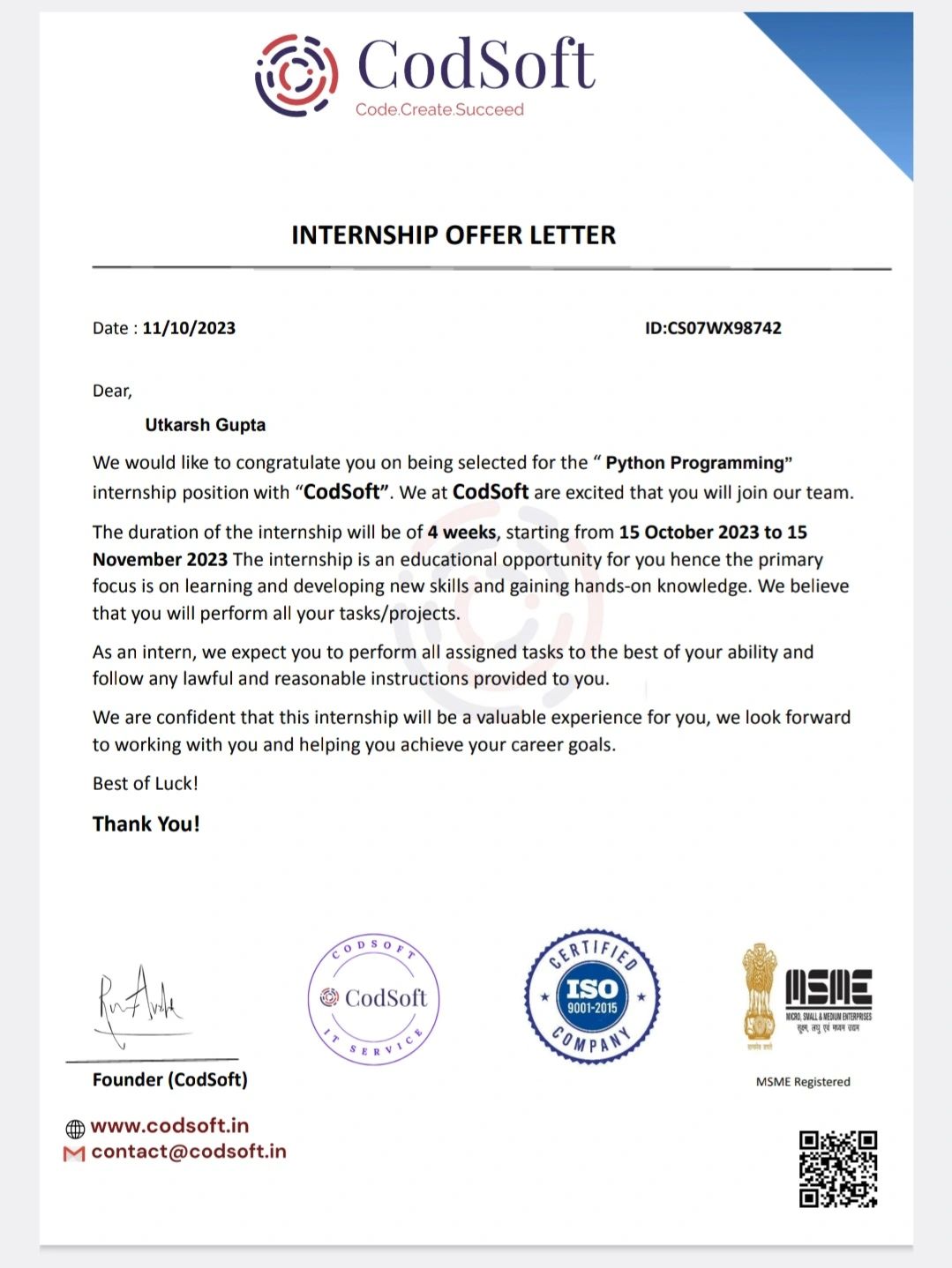 Utkarsh Gupta on LinkedIn: #codsoftinternship #codsoft Utkarsh Gupta on LinkedIn: #codsoftinternship #codsoft