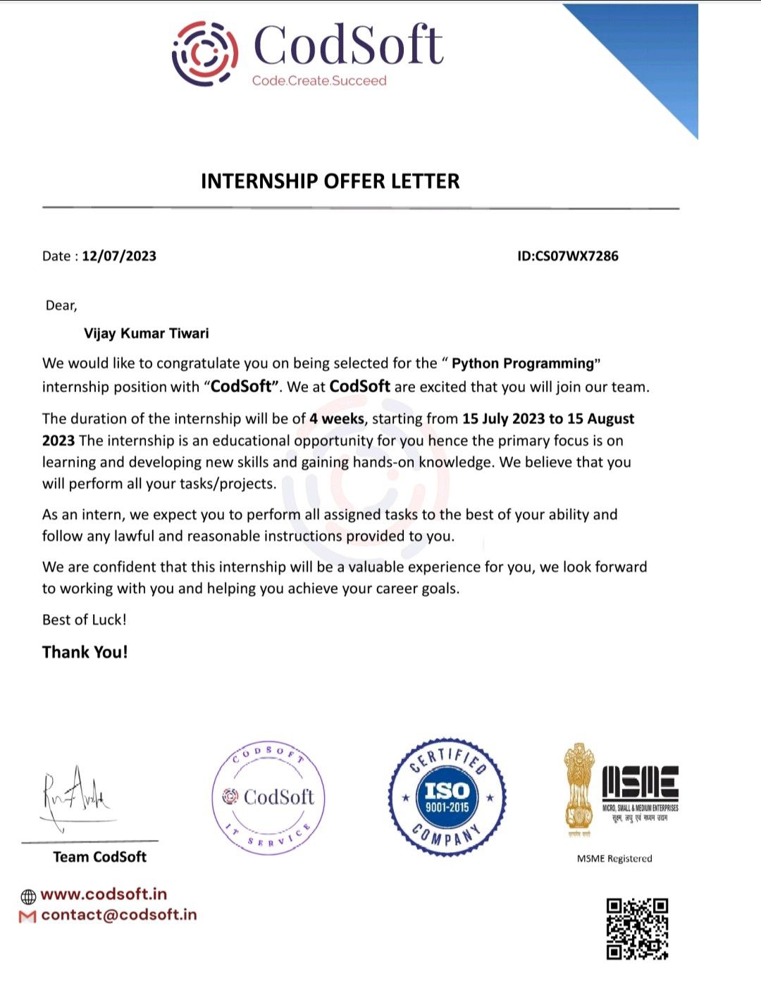Vijay Kumar Tiwari on LinkedIn: #codsoft #python #internship Vijay Kumar Tiwari on LinkedIn: #codsoft #python #internship