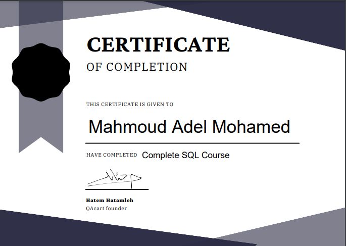 Mahmoud Adel on LinkedIn: #sql #testing #certification Mahmoud Adel on LinkedIn: #sql #testing #certification
