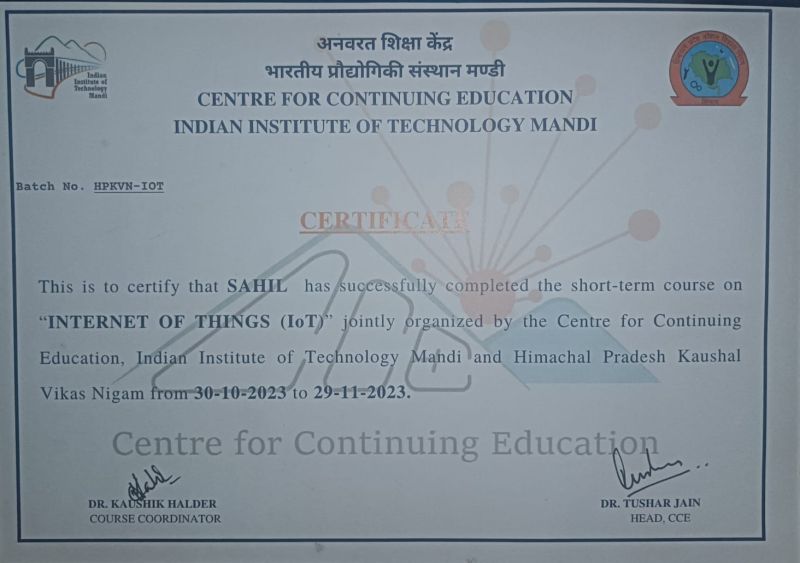 Sahil Bharadwaj on LinkedIn: #iot #iitmandi #skillsdevelopment Sahil Bharadwaj on LinkedIn: #iot #iitmandi #skillsdevelopment