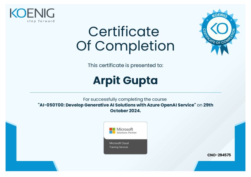 Arpit Gupta on LinkedIn: Azure Devloper GEN AI 🎖 Arpit Gupta on LinkedIn: Azure Devloper GEN AI 🎖