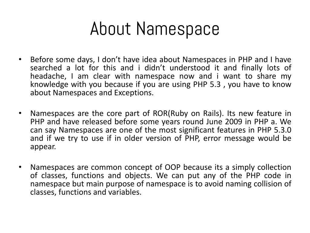 Mohammed Abd Elhakim on LinkedIn: PHP Namespaces Namespaces are ... Mohammed Abd Elhakim on LinkedIn: PHP Namespaces Namespaces are ...