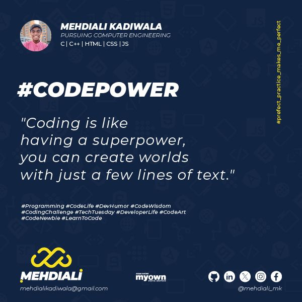 Mehdiali Kadiwala on LinkedIn: #codepower #programming #codelife # ... Mehdiali Kadiwala on LinkedIn: #codepower #programming #codelife # ...
