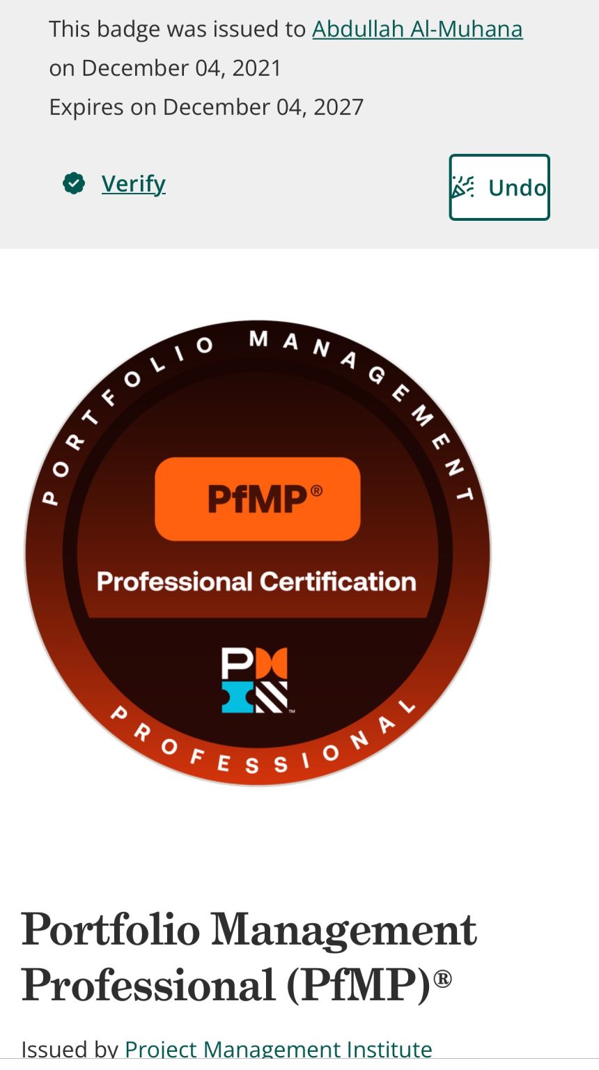 Abdullah Al-Muhana, PMP, PgMP, PfMP posted on LinkedIn Abdullah Al-Muhana, PMP, PgMP, PfMP posted on LinkedIn