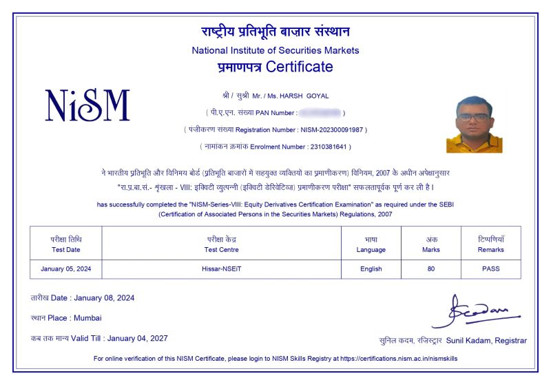 Passed NISM VIII Equity Derivatives Certification | Harsh Goyal posted ... Passed NISM VIII Equity Derivatives Certification | Harsh Goyal posted ...