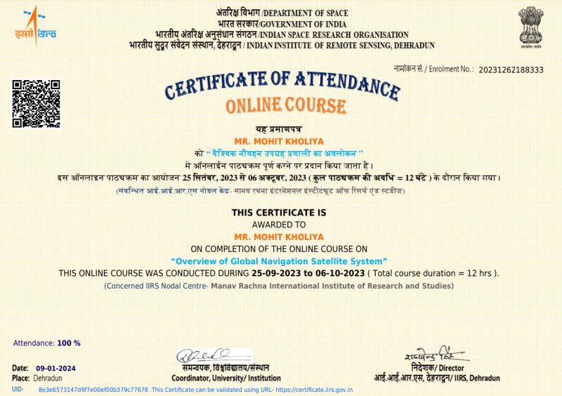 Completed GNSS course by ISRO and IIRS | Mohit Kholiya posted on the ... Completed GNSS course by ISRO and IIRS | Mohit Kholiya posted on the ...