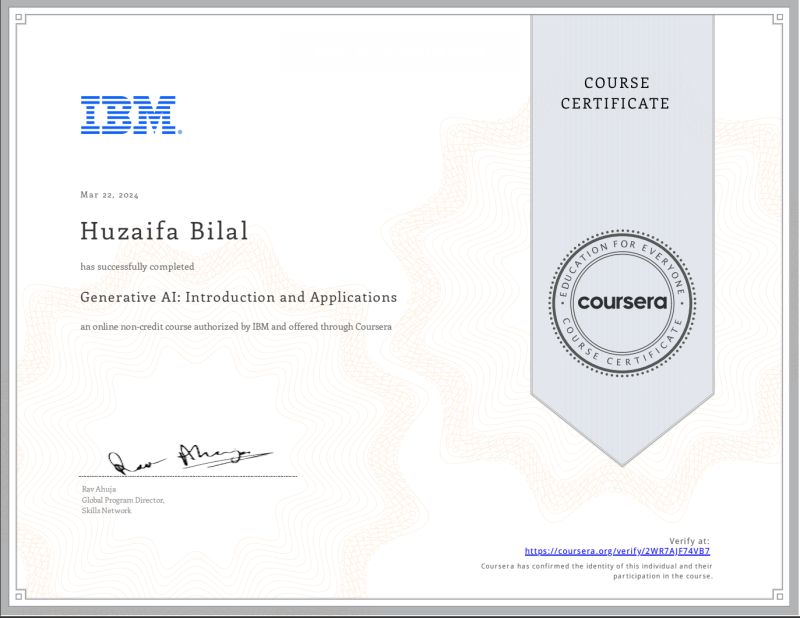 #generativeai #coursera #continuouslearning #aiinnovation | Huzaifa Bilal #generativeai #coursera #continuouslearning #aiinnovation | Huzaifa Bilal