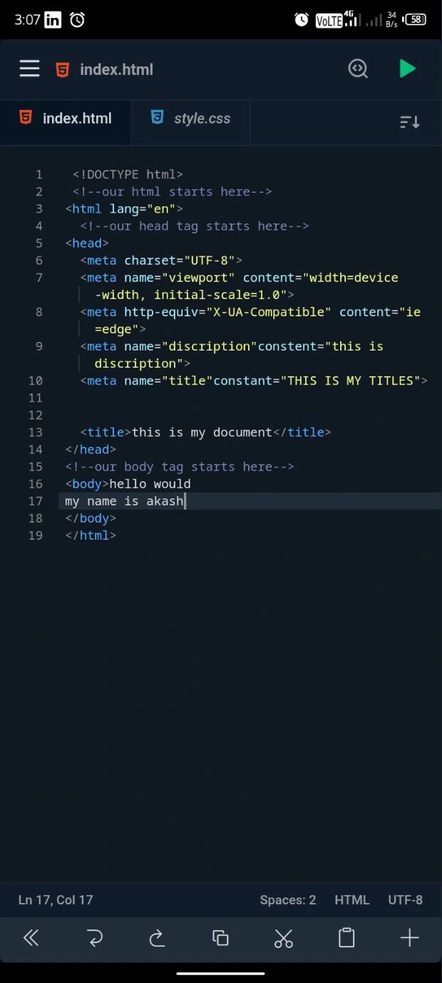 Akash Maurya on LinkedIn: Html codding in vs code Akash Maurya on LinkedIn: Html codding in vs code