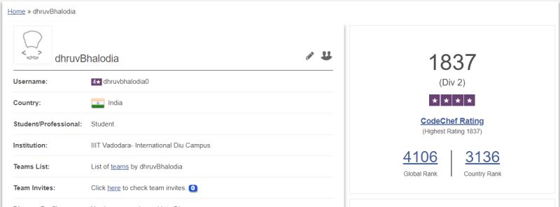 Dhruv Bhalodia on LinkedIn: #codechef #4starcoder #achievementunlocked ... Dhruv Bhalodia on LinkedIn: #codechef #4starcoder #achievementunlocked ...