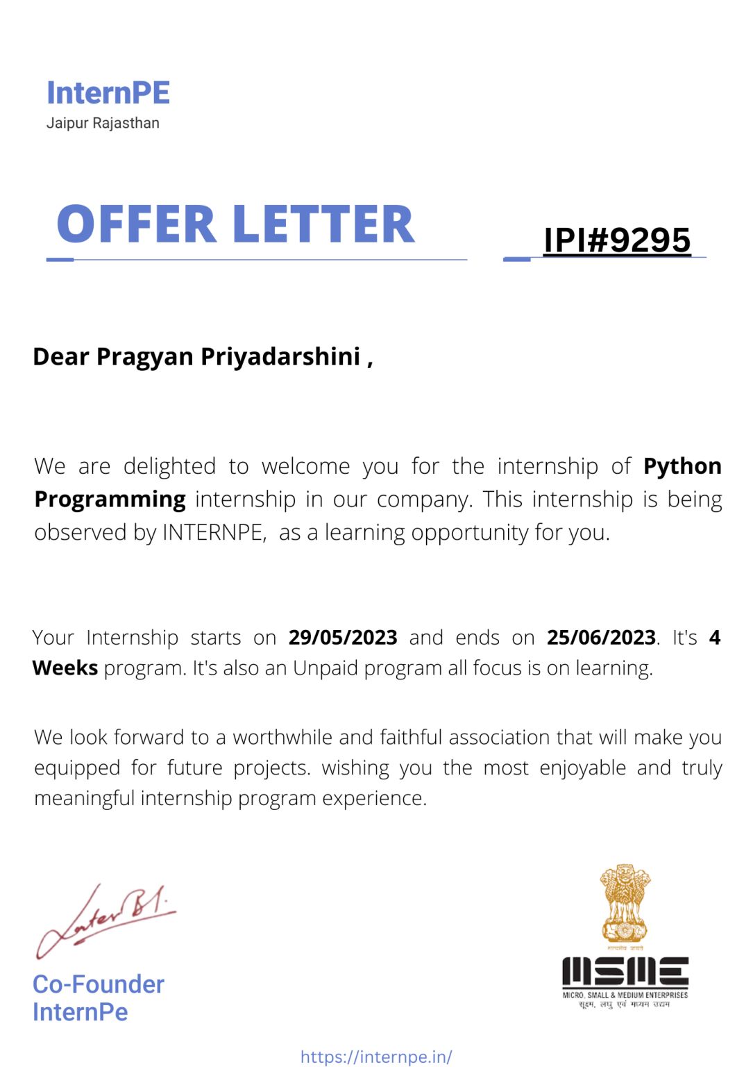 Pragyan Priyadarshini on LinkedIn: #internship #intern # ... Pragyan Priyadarshini on LinkedIn: #internship #intern # ...