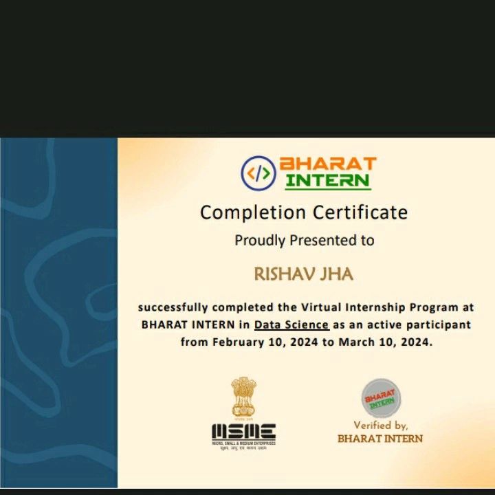 Finished my Python internship at Bharat Intern | Rishav Jha posted on ... Finished my Python internship at Bharat Intern | Rishav Jha posted on ...