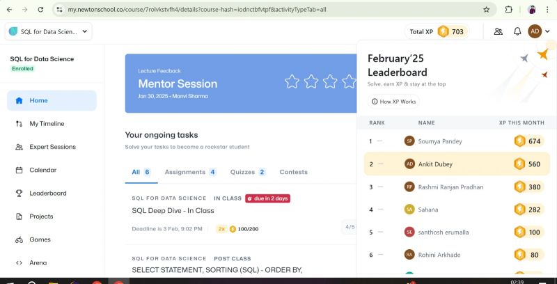 #sql #newtonschool #achievement #dataanalytics #learning | Ankit Dubey #sql #newtonschool #achievement #dataanalytics #learning | Ankit Dubey
