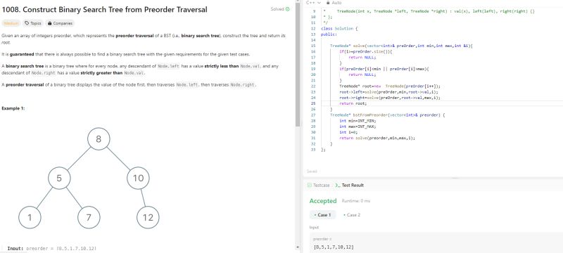 Construct Binary Search Tree from Preorder Traversal | Zahid Ali Construct Binary Search Tree from Preorder Traversal | Zahid Ali