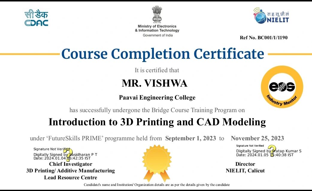 vishwa Jaganathan on LinkedIn: An successful completion of 3D printing ... vishwa Jaganathan on LinkedIn: An successful completion of 3D printing ...