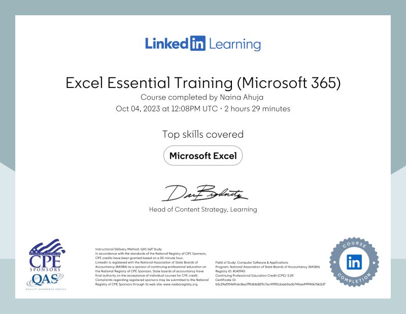 Naina Ahuja on LinkedIn: Certificate of Completion Naina Ahuja on LinkedIn: Certificate of Completion