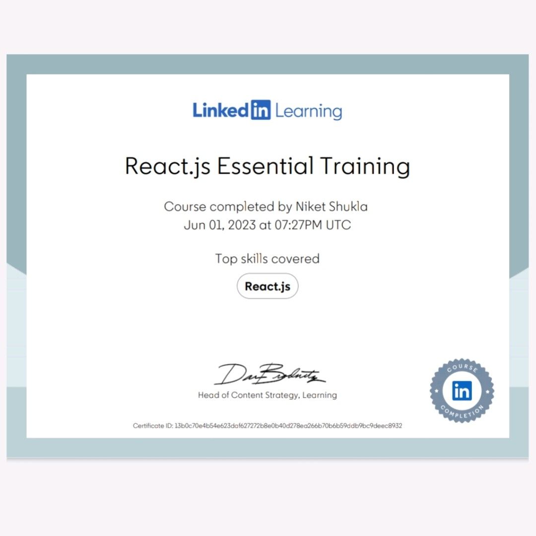 Niket Shukla on LinkedIn: #reactjs #certificationachievement # ... Niket Shukla on LinkedIn: #reactjs #certificationachievement # ...
