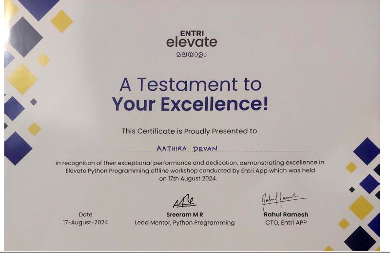 Aathira Devan on LinkedIn: Completed the Elevate Python Programming ... Aathira Devan on LinkedIn: Completed the Elevate Python Programming ...