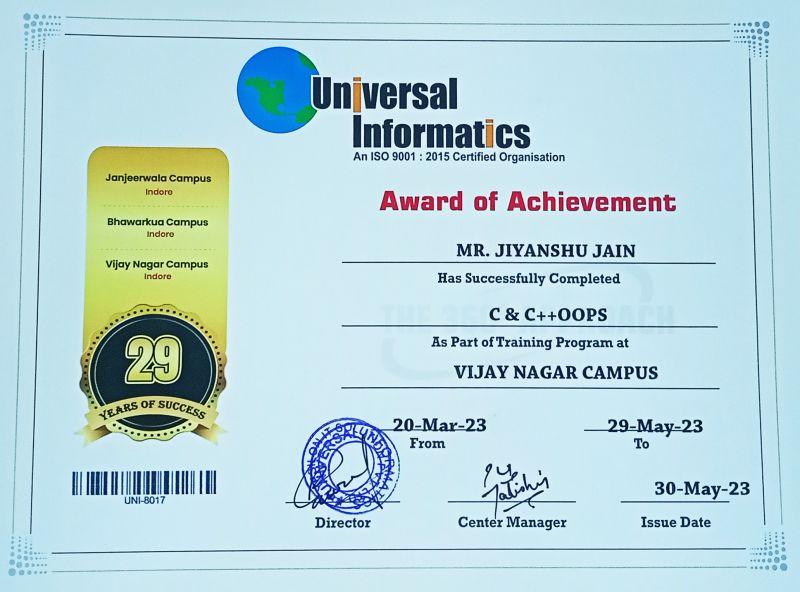 Jiyanshu jain on LinkedIn: #cprogramming #cpp #oops #certification # ... Jiyanshu jain on LinkedIn: #cprogramming #cpp #oops #certification # ...