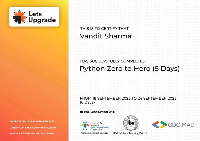 Certified Python training by LetsUpgrade | Vandit Sharma posted on the ... Certified Python training by LetsUpgrade | Vandit Sharma posted on the ...