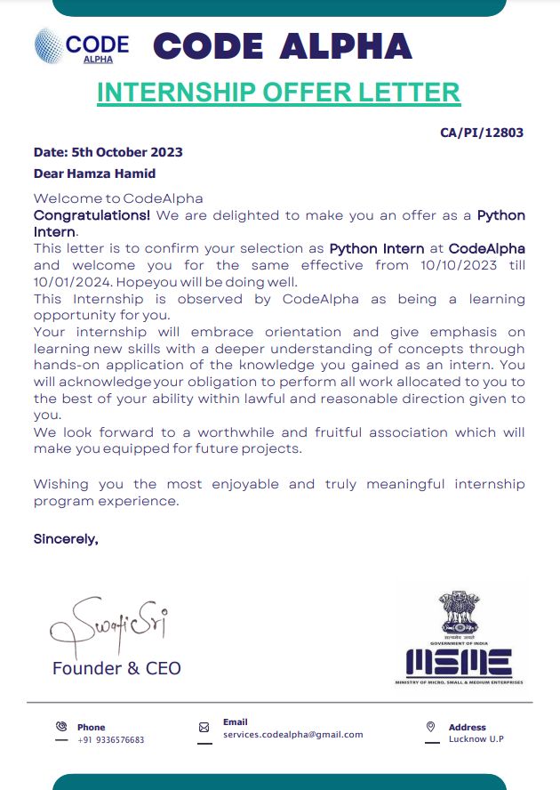 #codealpha #pythoninternship #learningjourney #techcareer | Hamza Akhun #codealpha #pythoninternship #learningjourney #techcareer | Hamza Akhun