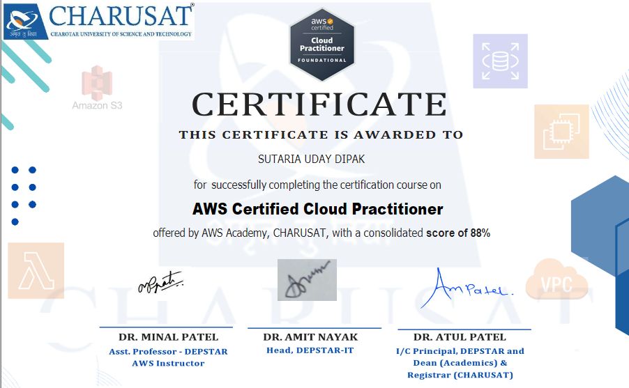 Uday Sutaria on LinkedIn: #awsacademycharusat #awscloudpractitioner # ... Uday Sutaria on LinkedIn: #awsacademycharusat #awscloudpractitioner # ...